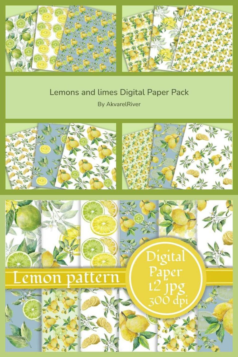 Lemons and limes Digital Paper Pack – MasterBundles