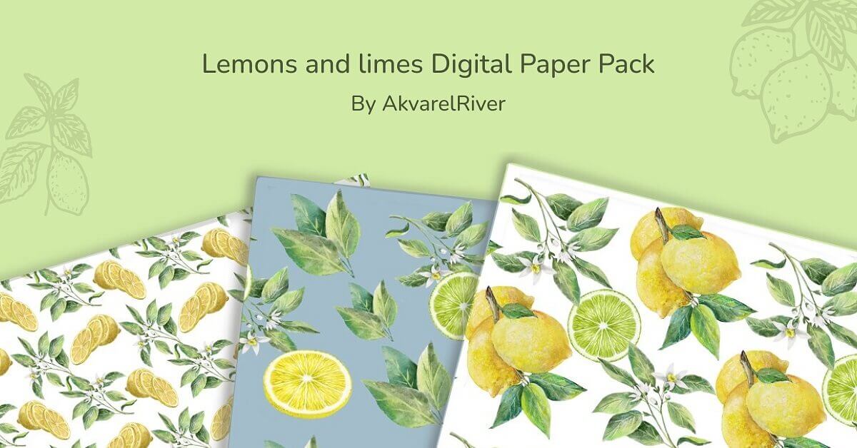Lemons and limes Digital Paper Pack – MasterBundles