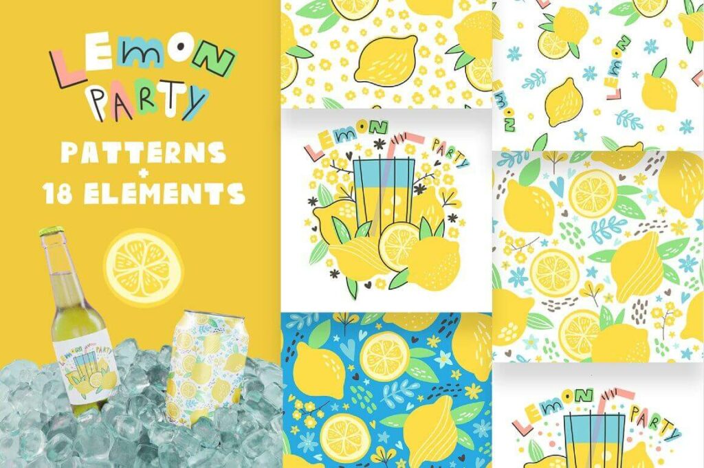 Lemon Party Patterns & Elements – MasterBundles