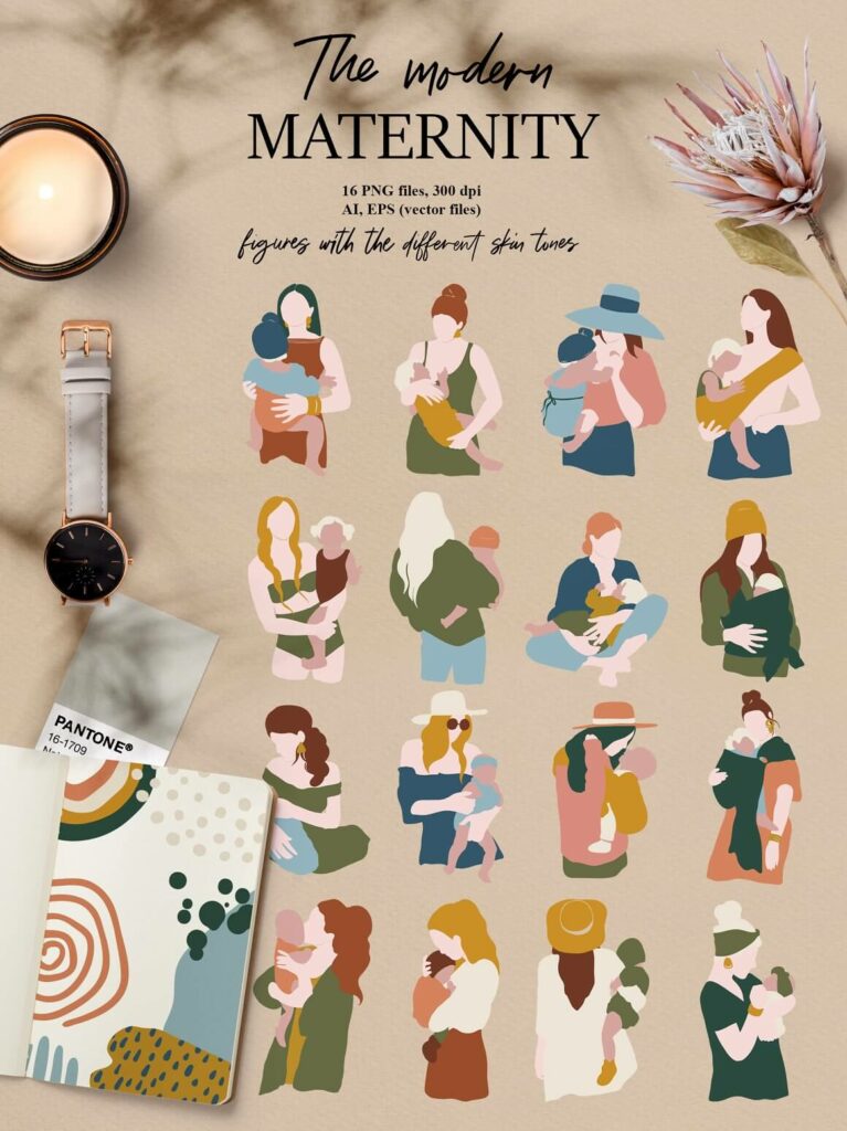 Mother & Baby Vector Abstract – MasterBundles