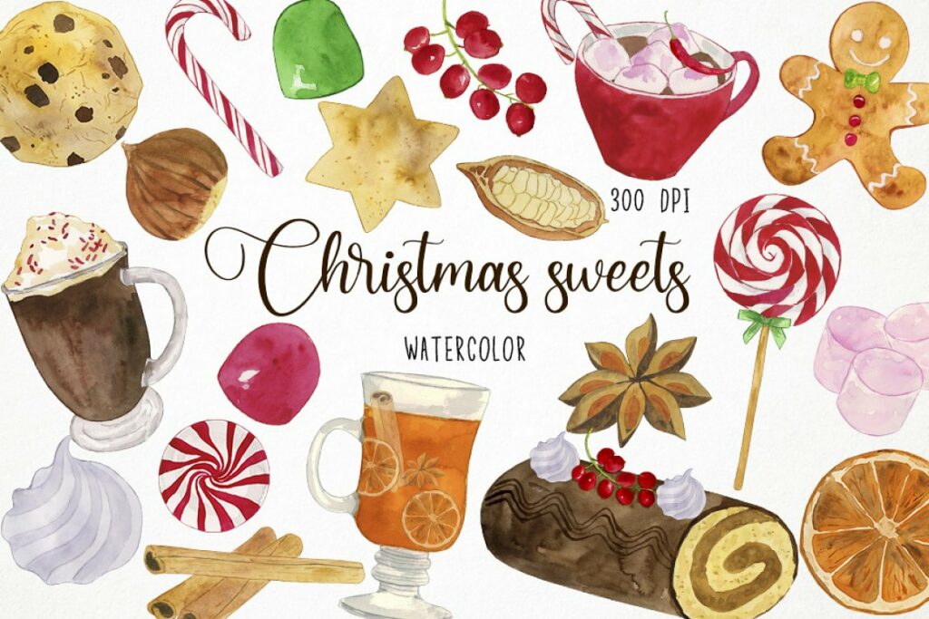 Watercolor Christmas Sweets Clipart – MasterBundles