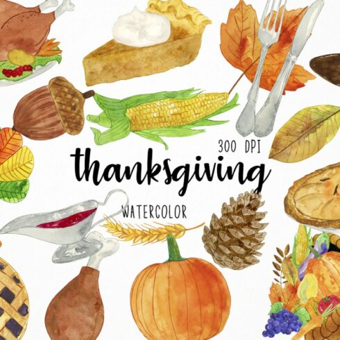 Watercolor Thanksgiving Clipart | MasterBundles