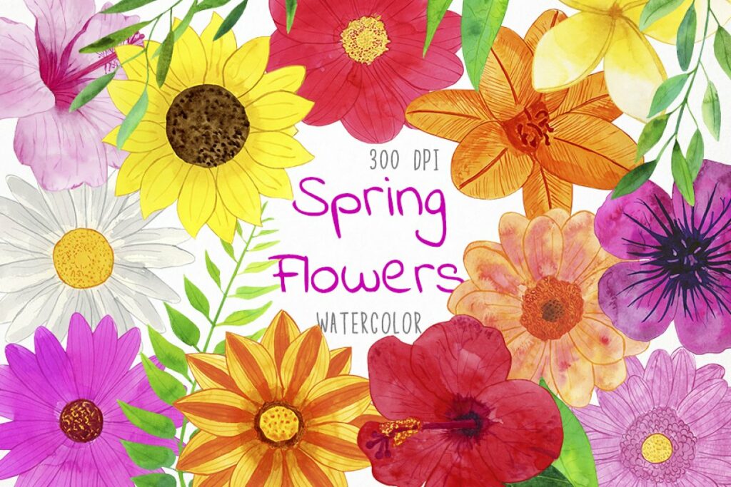 Watercolor Spring Flowers Clipart – MasterBundles