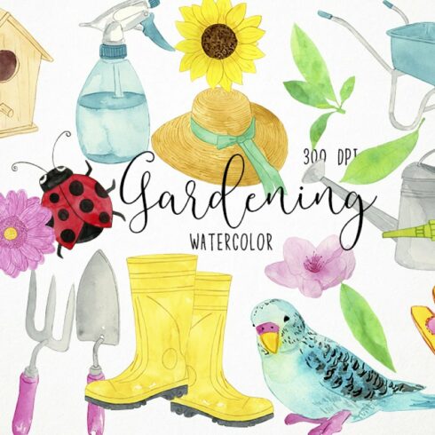 Watercolor Gardening Clipart | Master Bundles