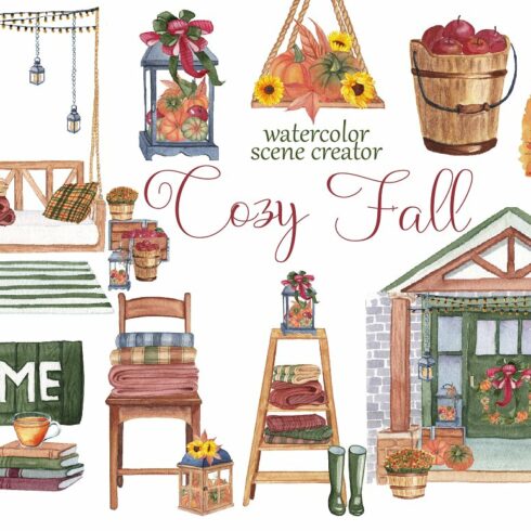 Cozy Fall Watercolor Clipart | Master Bundles