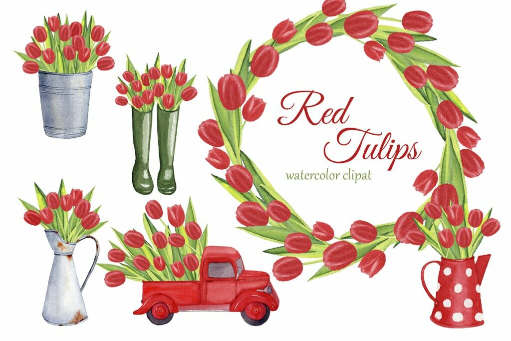 Red Tulips Watercolor Clipart – MasterBundles