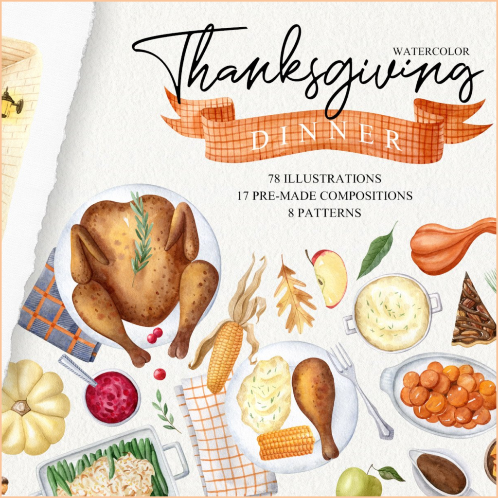 Thanksgiving Dinner Watercolor Set – MasterBundles