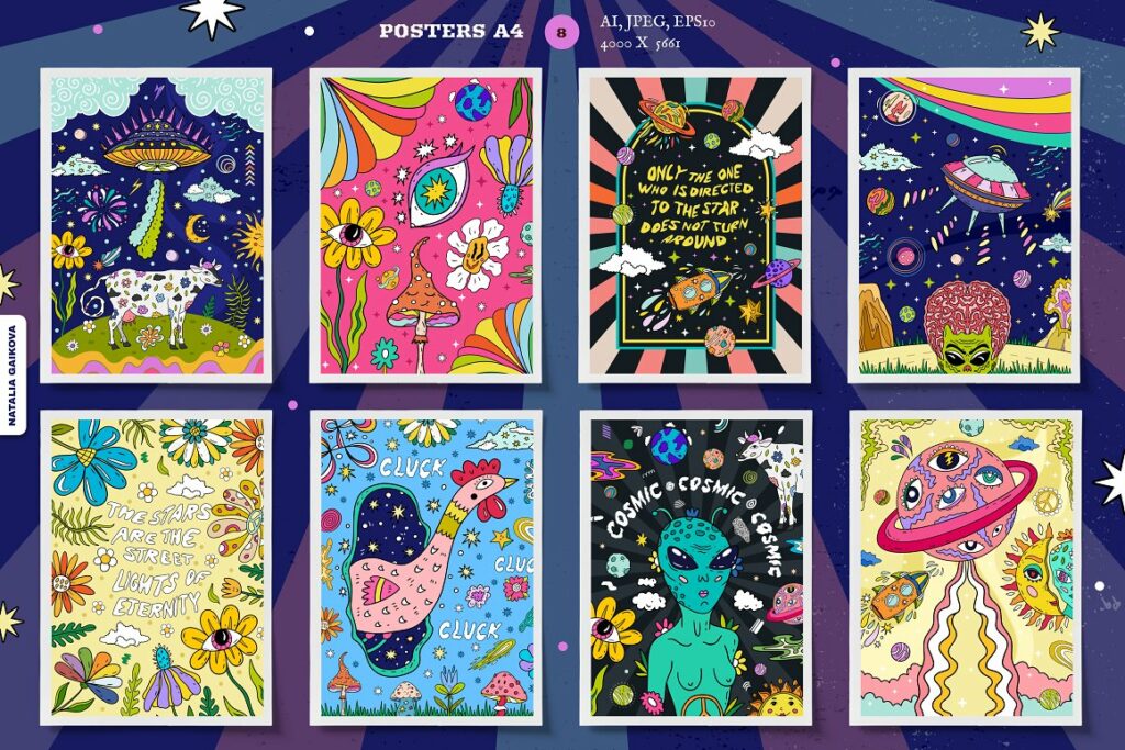 RETRO Cosmic - Bundle AI PNG – MasterBundles