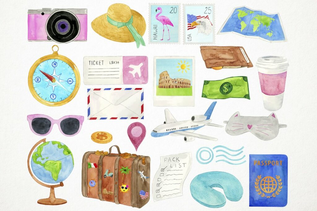 Watercolor Travel Clipart 300 DPI – MasterBundles