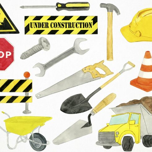 Watercolor Construction Clipart | Master Bundles