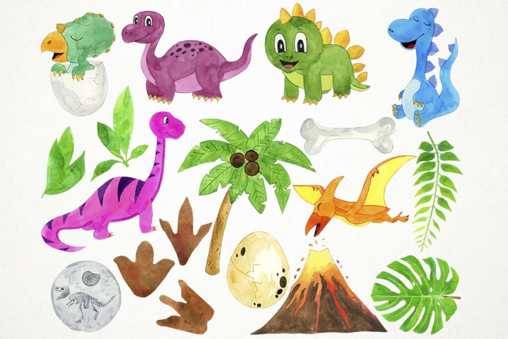 Watercolor Dinosaurs Clipart – MasterBundles