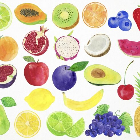 Watercolor Fruits Clipart | Master Bundles