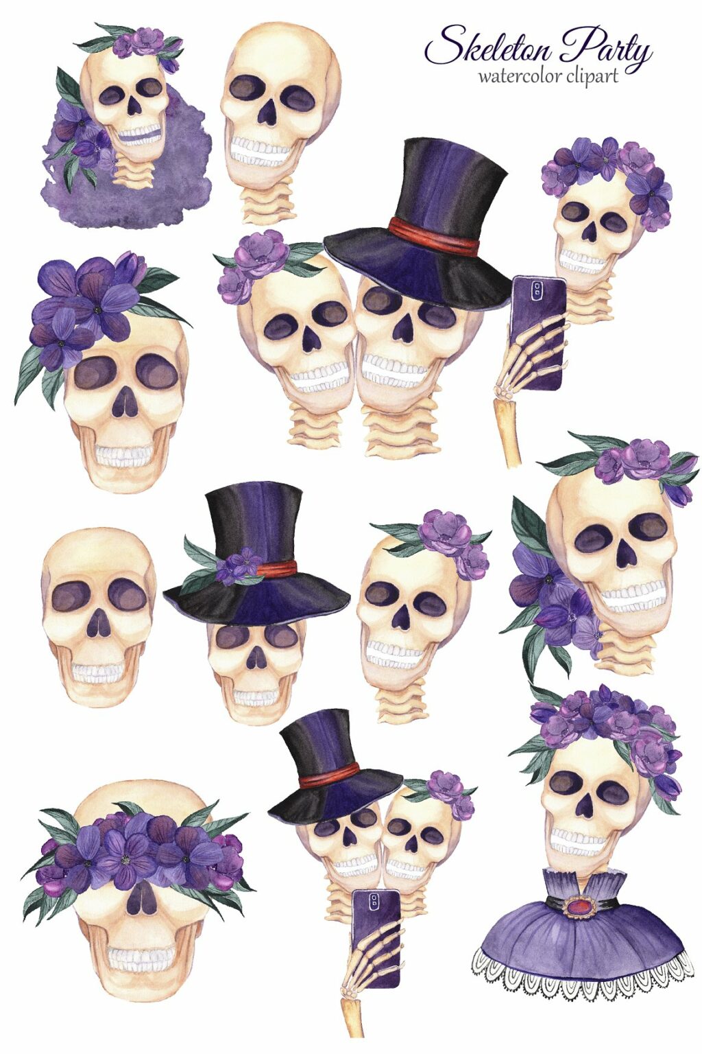 Skeleton Party Watercolor Clipart – MasterBundles
