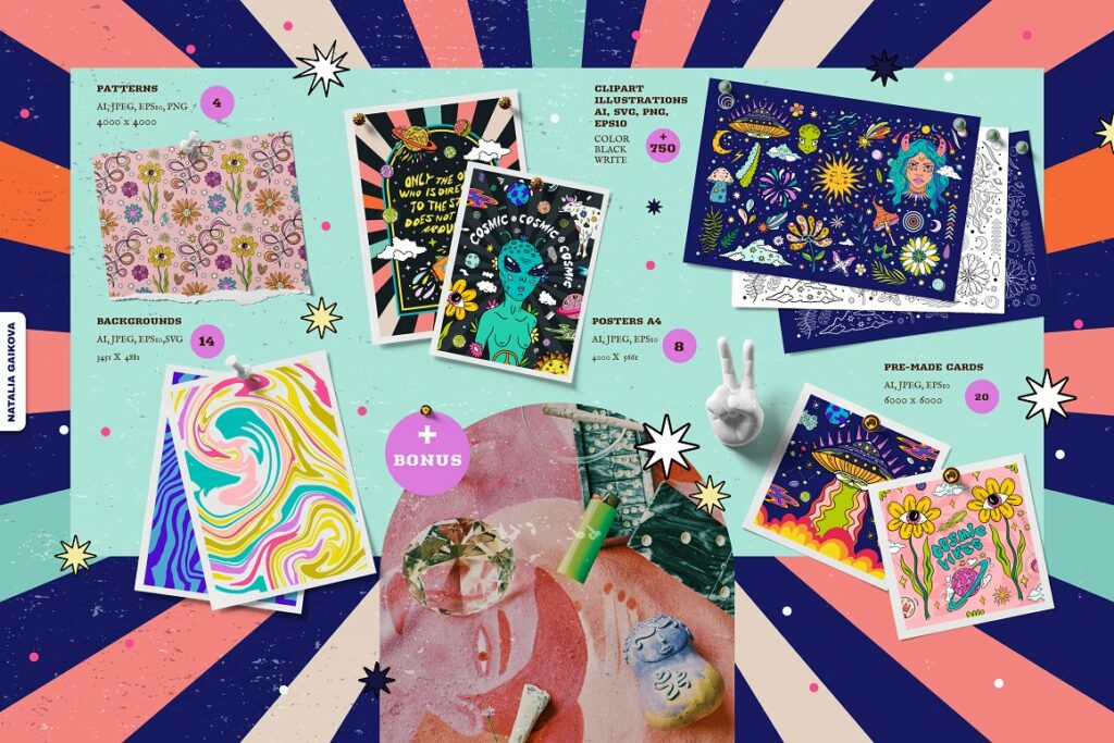 RETRO Cosmic - Bundle AI PNG – MasterBundles