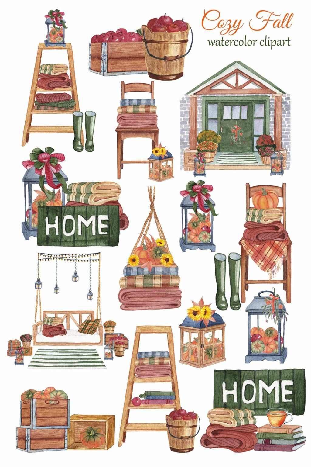 Cozy Fall Watercolor Clipart | Master Bundles