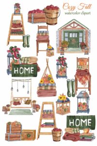 Cozy Fall Watercolor Clipart | Master Bundles
