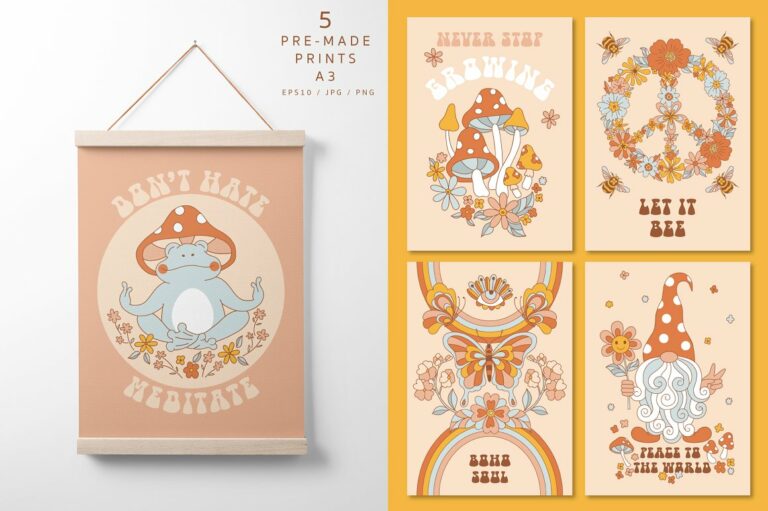 Groovy Garden Retro Hippie Graphics – MasterBundles