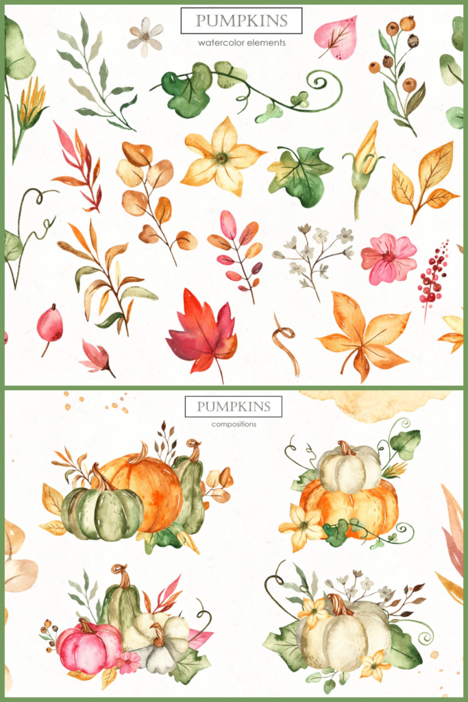 Pumpkins Watercolor Clipart Set – MasterBundles