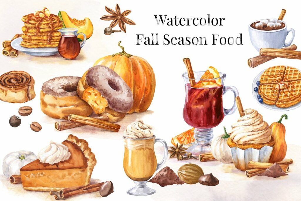 Watercolor Fall Season Food Set – MasterBundles