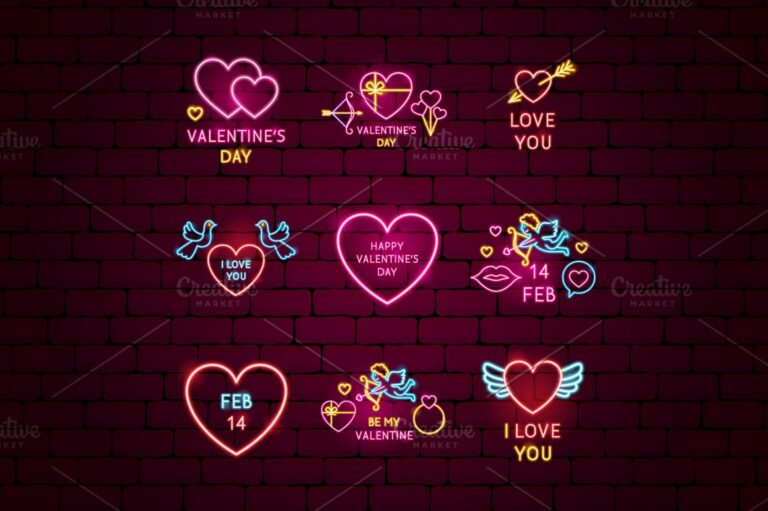 Valentine's Day Neon Symbols – MasterBundles