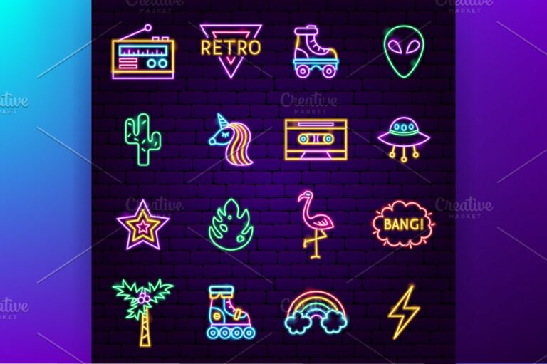 Retro Neon Retro Symbols – MasterBundles