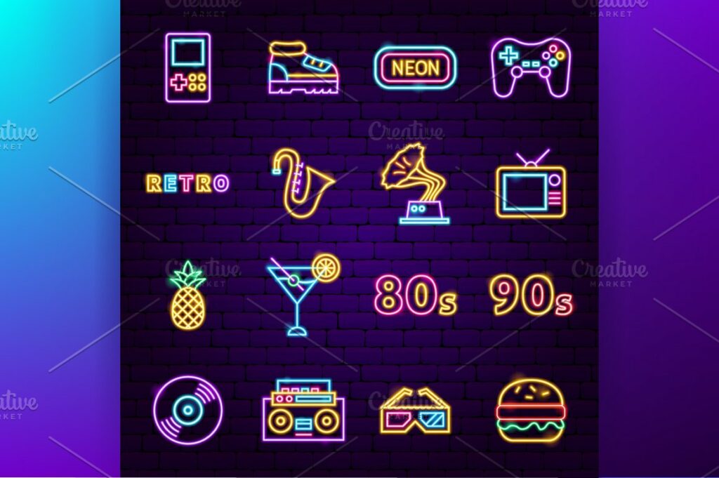 Retro Neon Retro Symbols – MasterBundles