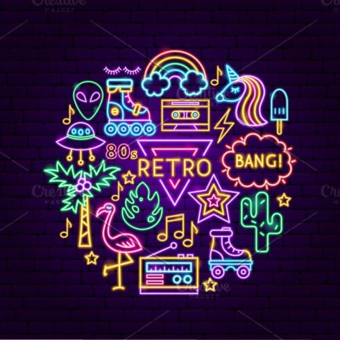 Retro Neon Retro Symbols | Master Bundles