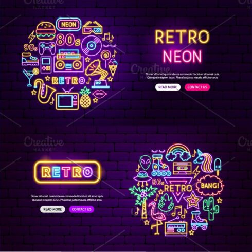 Retro Neon Retro Symbols | Master Bundles