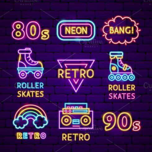 Retro Neon Retro Symbols | MasterBundles