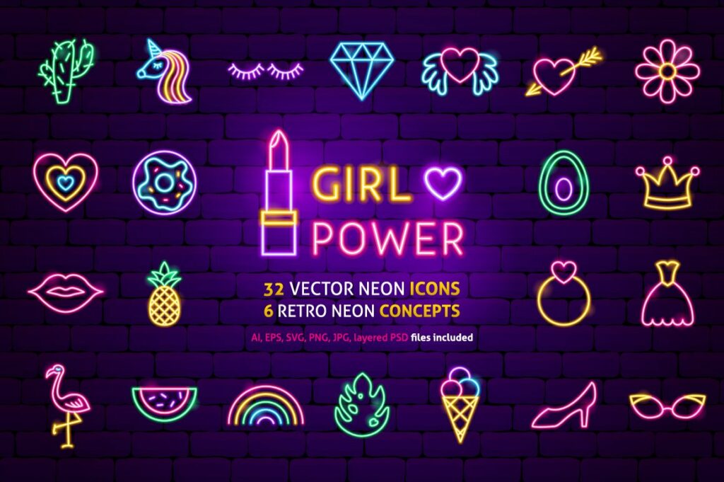 Girl Power Neon Outline Vector – MasterBundles