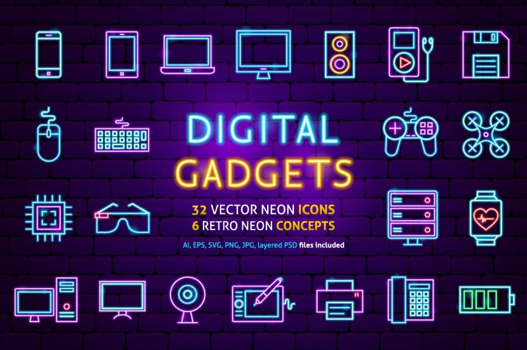 Gadgets Technology Neon Outline Vector Icons – MasterBundles