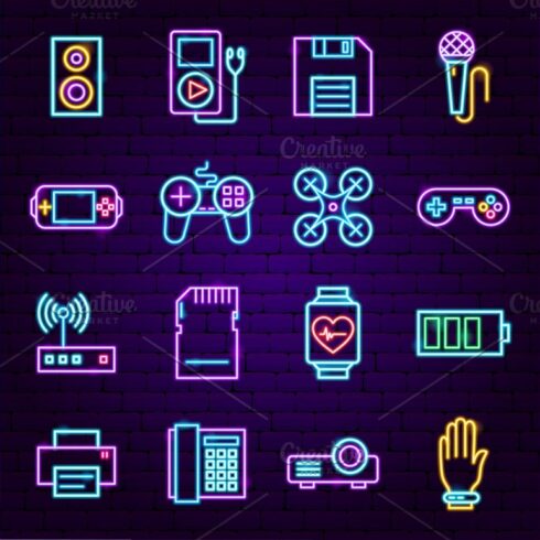Gadgets Technology Neon Outline Vector Icons | Master Bundles
