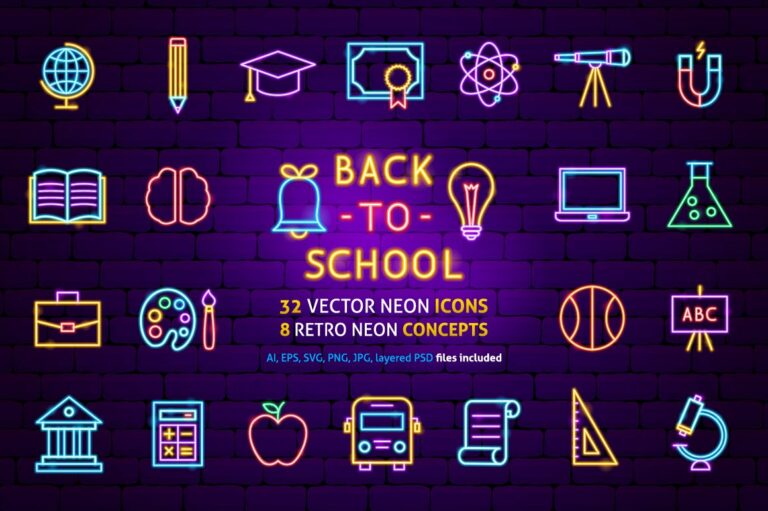 Back To School Neon Outline Vector Icons – MasterBundles