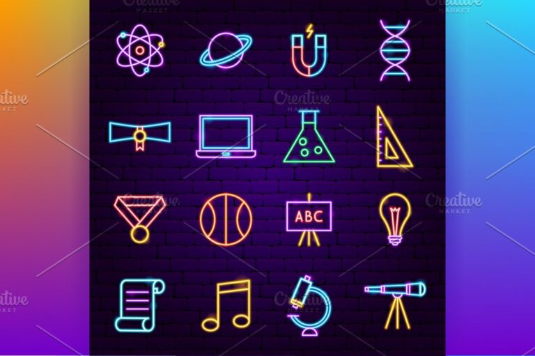 Back To School Neon Outline Vector Icons – MasterBundles