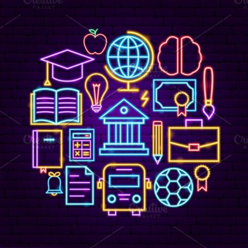 Back To School Neon Outline Vector Icons | Master Bundles