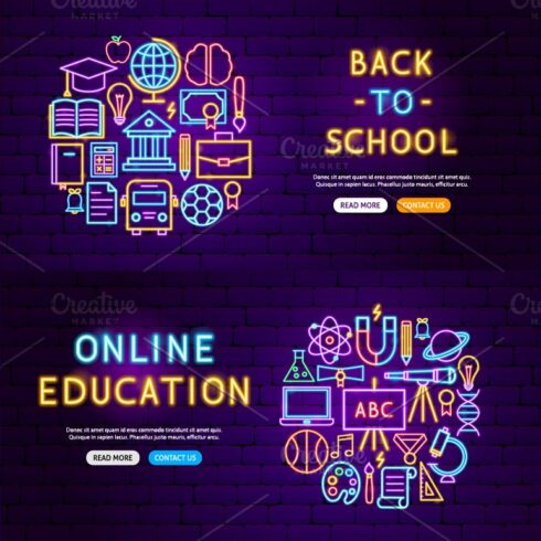Back To School Neon Outline Vector Icons | Master Bundles