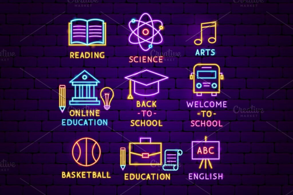 Back To School Neon Outline Vector Icons – MasterBundles