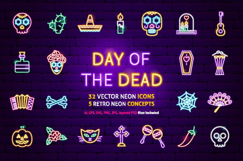 Day Of The Dead Neon icons – MasterBundles