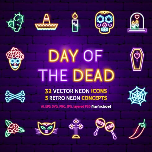 Day Of The Dead Neon icons | Master Bundles