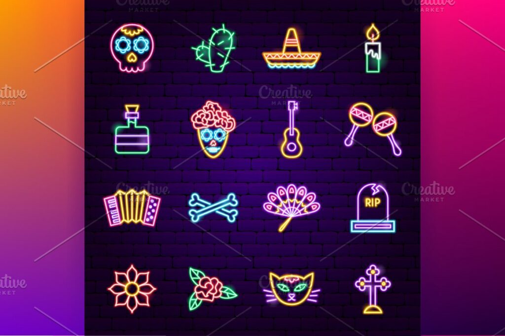 Day Of The Dead Neon icons – MasterBundles