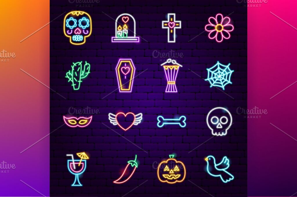 Day Of The Dead Neon icons – MasterBundles