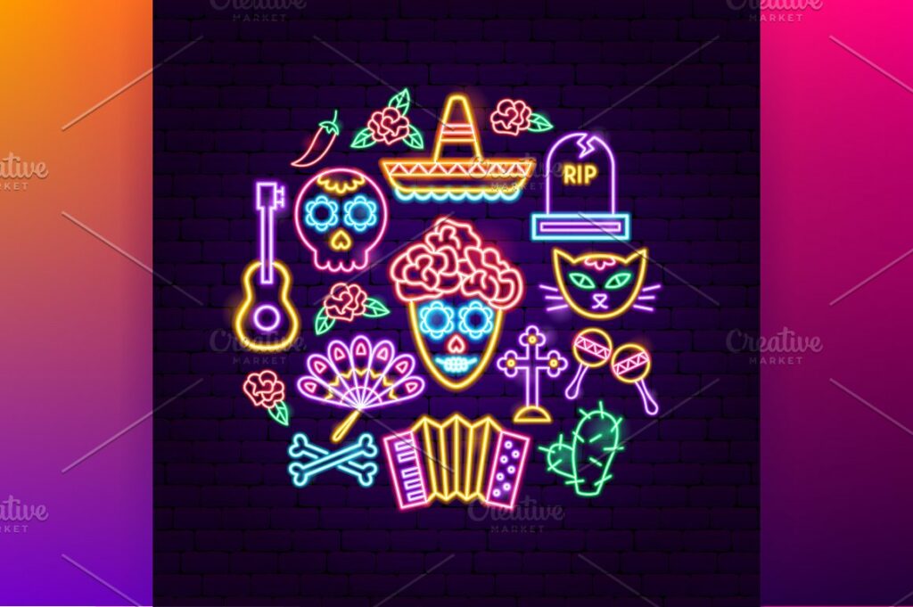 Day Of The Dead Neon icons – MasterBundles