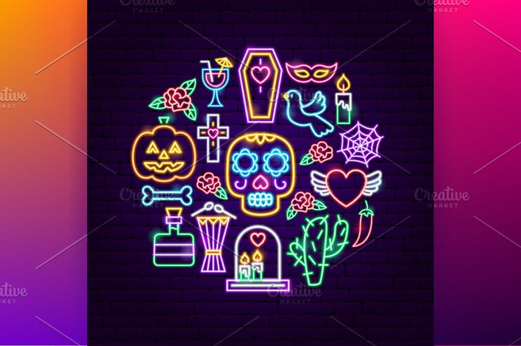 Day Of The Dead Neon icons – MasterBundles