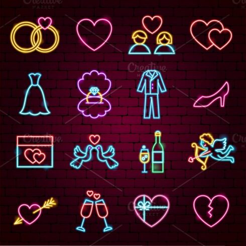 Wedding Neon icons | Master Bundles