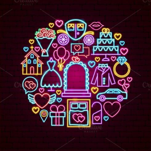 Wedding Neon icons | Master Bundles