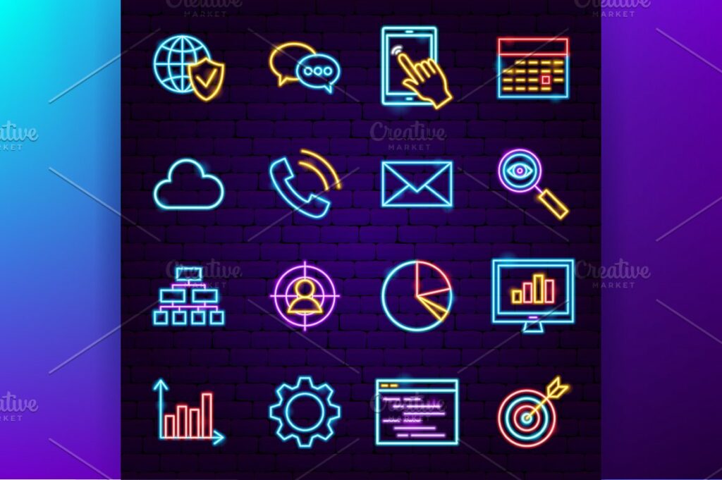 Web Development SEO Neon Icons – MasterBundles