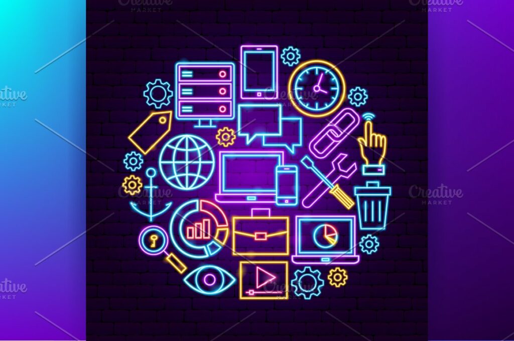 Web Development SEO Neon Icons – MasterBundles