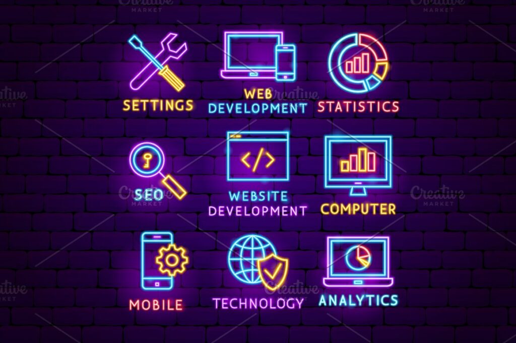 Web Development SEO Neon Icons – MasterBundles