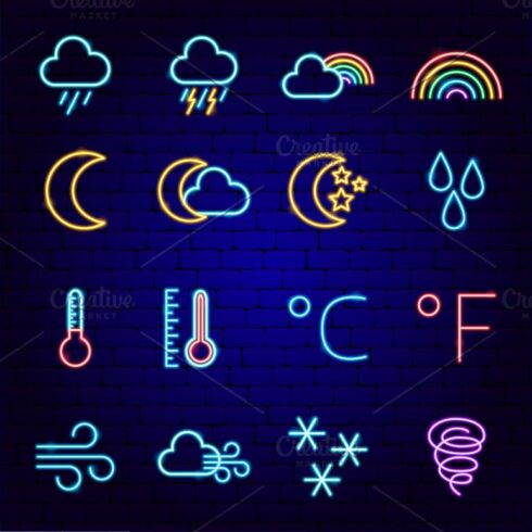 Weather Neon Symbols | Master Bundles