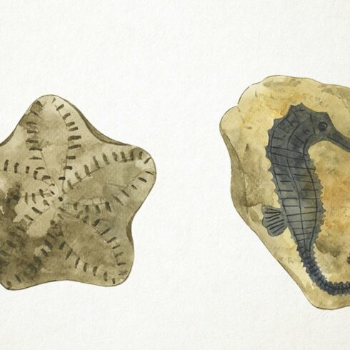 Watercolor Fossils Clipart | Master Bundles